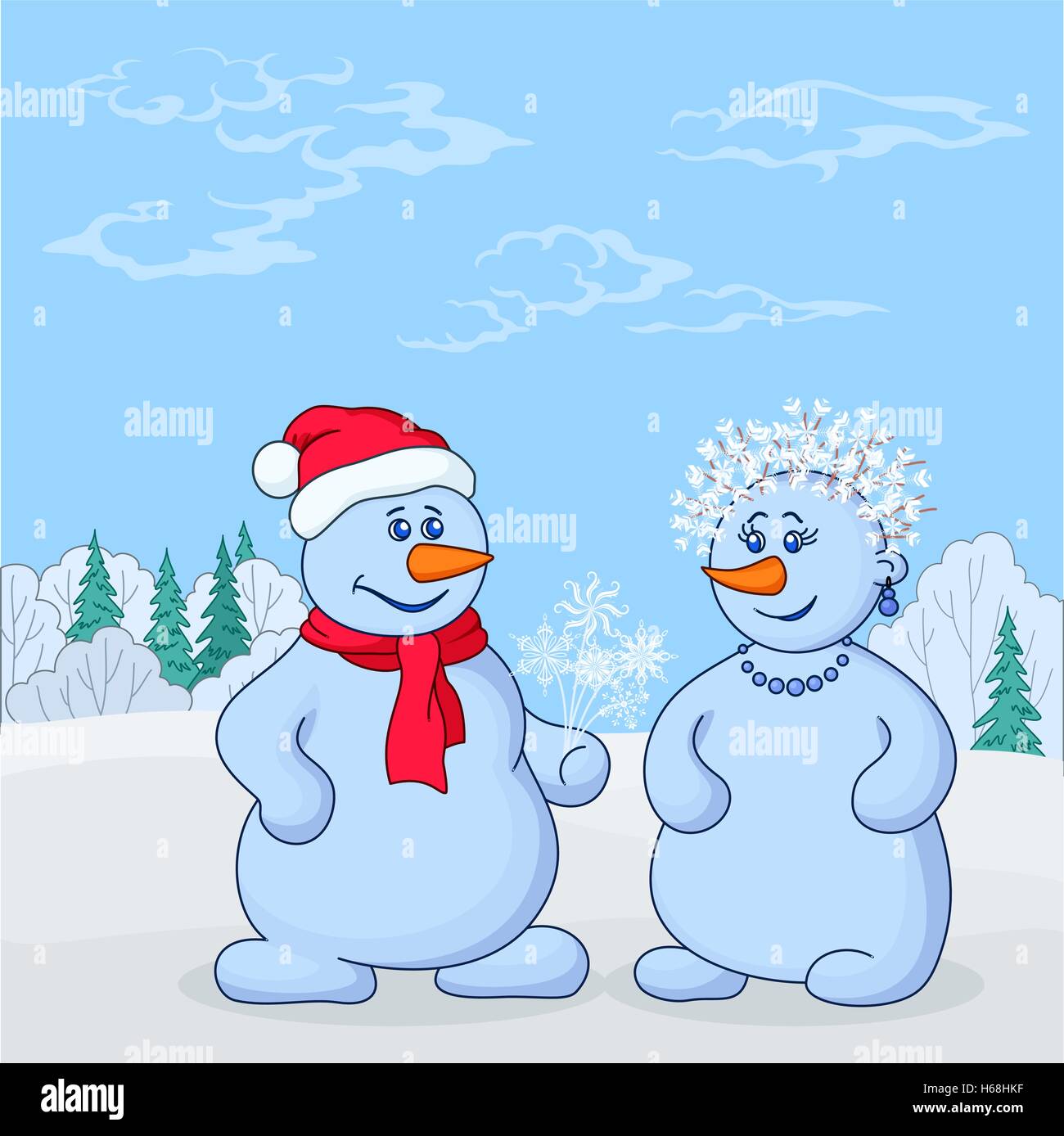 Cartoon illustration snowman couple in hi-res stock photography and ...