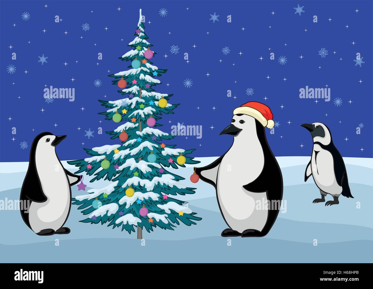 Penguins and Christmas tree Stock Vector Image & Art - Alamy