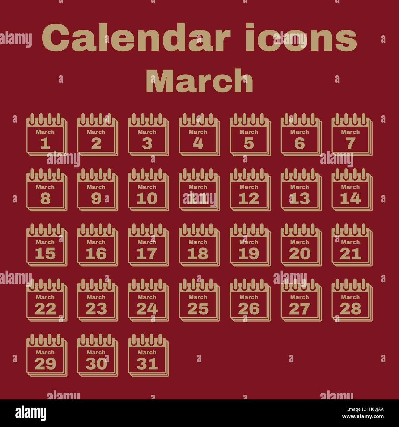 The calendar icon. March symbol. Flat Stock Vector Image & Art - Alamy