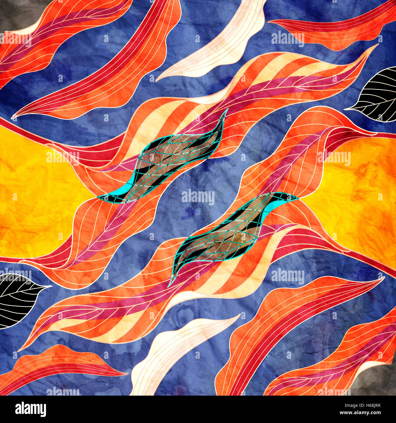 Bright colorful watercolor pattern of various interesting elements ...