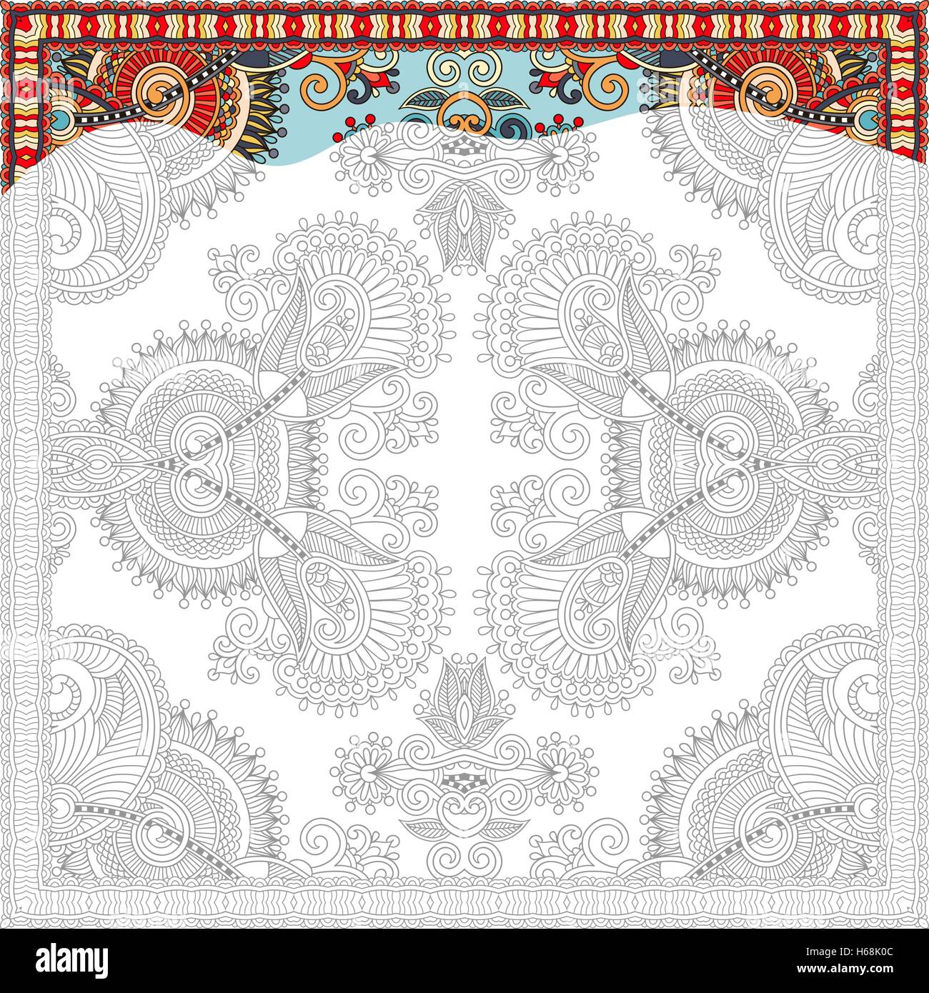 unique coloring book square page for adults - floral authentic c Stock ...