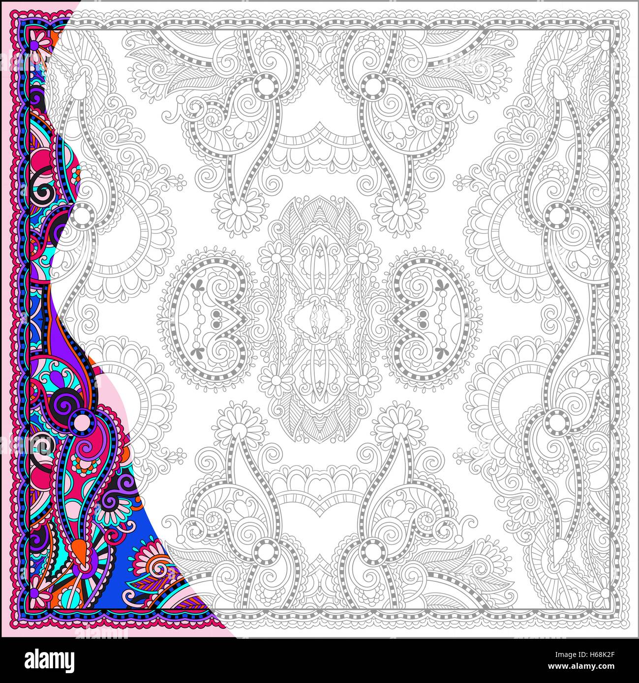 unique coloring book square page for adults - floral authentic c Stock ...