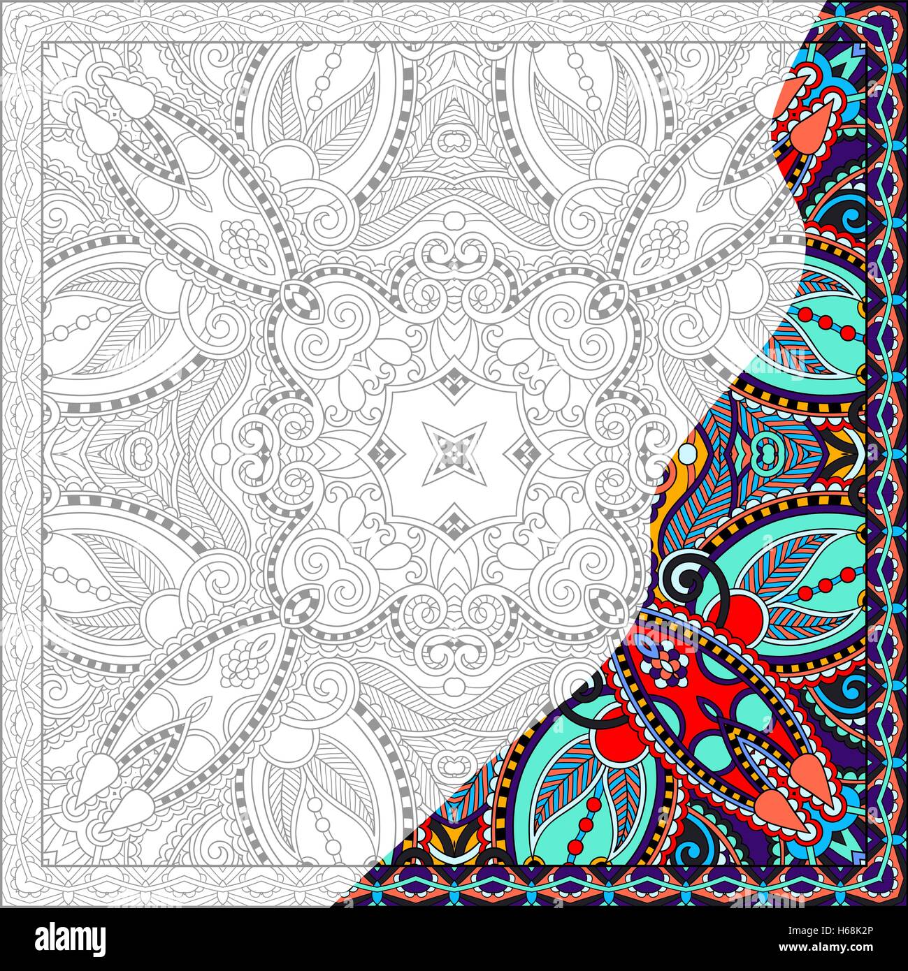 unique coloring book square page for adults - floral authentic c Stock ...