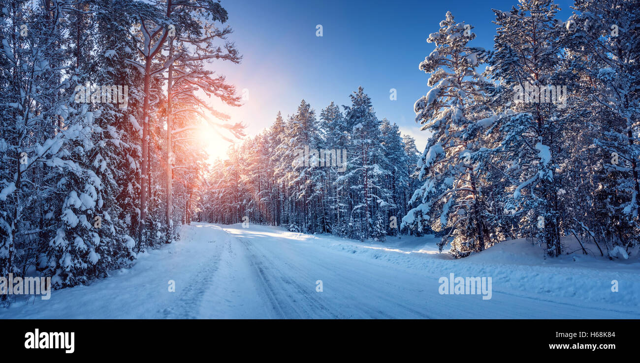road in snowy winter on beautiful sunny day Stock Photo - Alamy