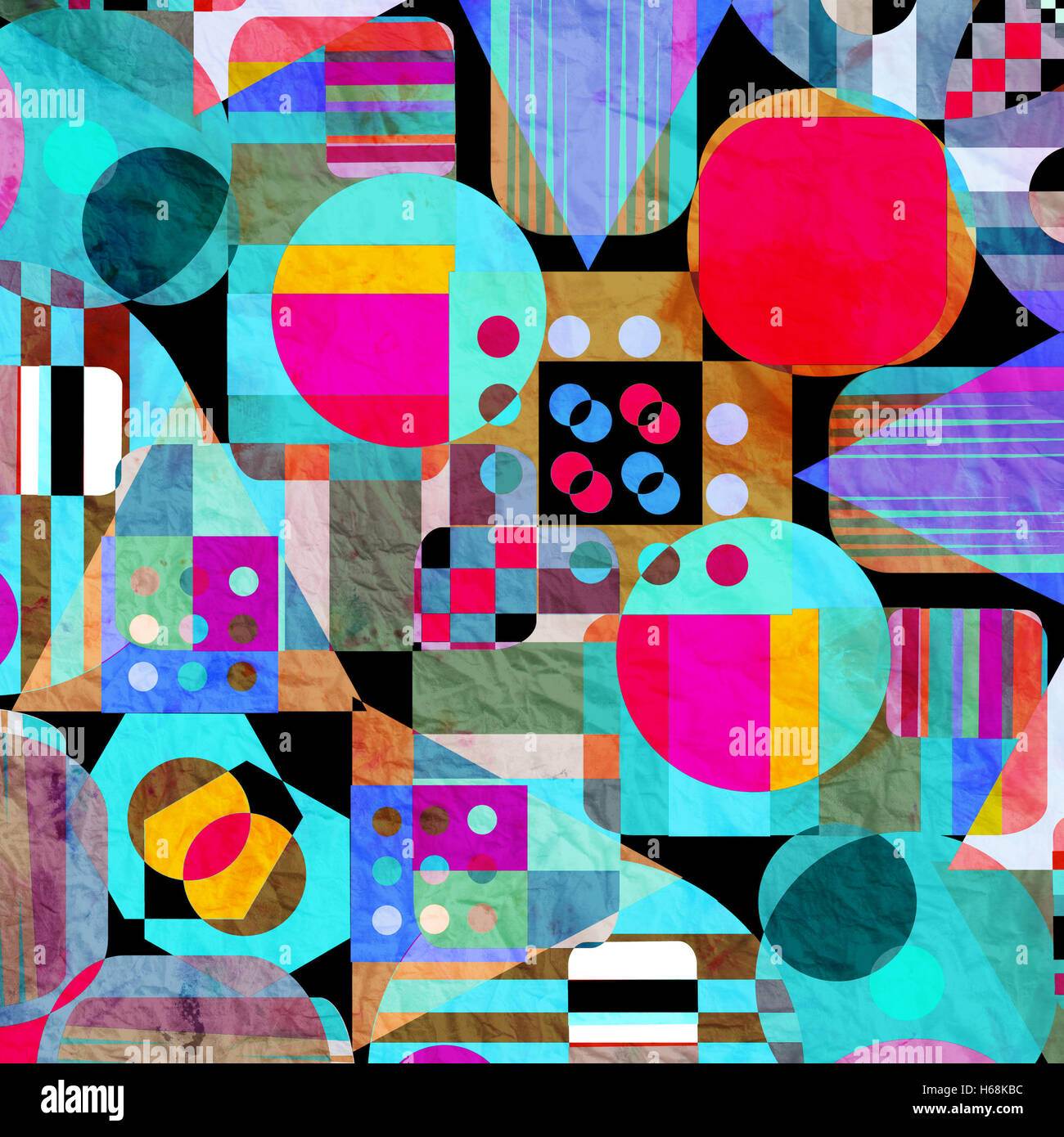 Bright colorful watercolor pattern of various interesting elements ...