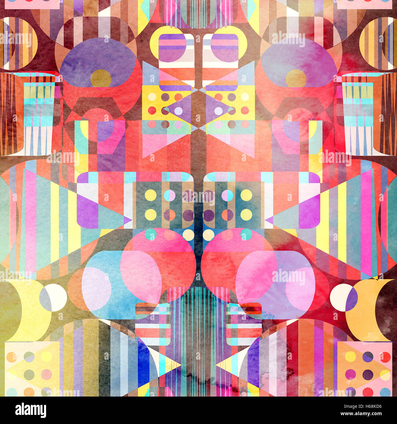 Bright colorful watercolor pattern of various interesting elements ...