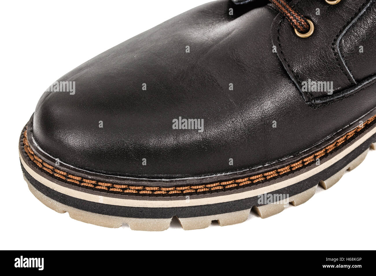 The shoe of needled strong thread, stitch of seam close-up, isolated on ...