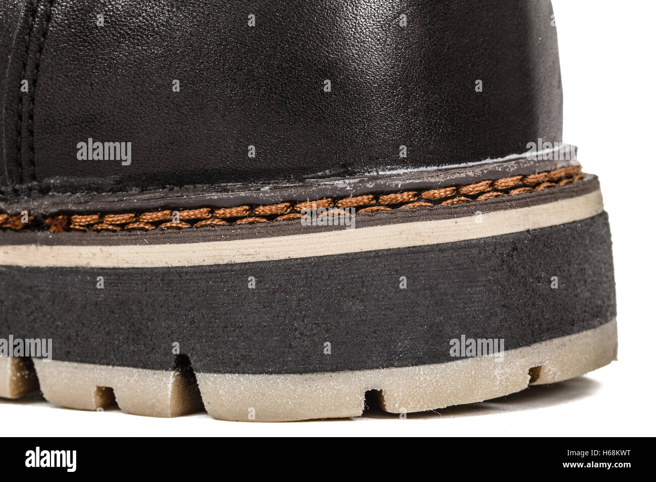 The shoe of needled strong thread, stitch of seam close-up, isolated on ...