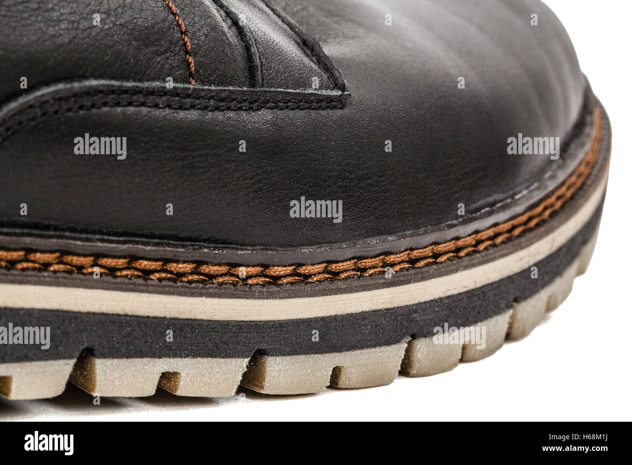 The shoe of needled strong thread, stitch of seam close-up, isolated on ...