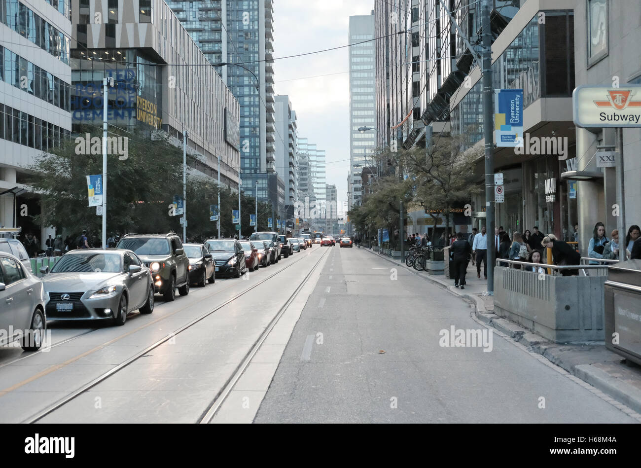 Congested city road seen on the entry to the city of Toronto. Outbound ...