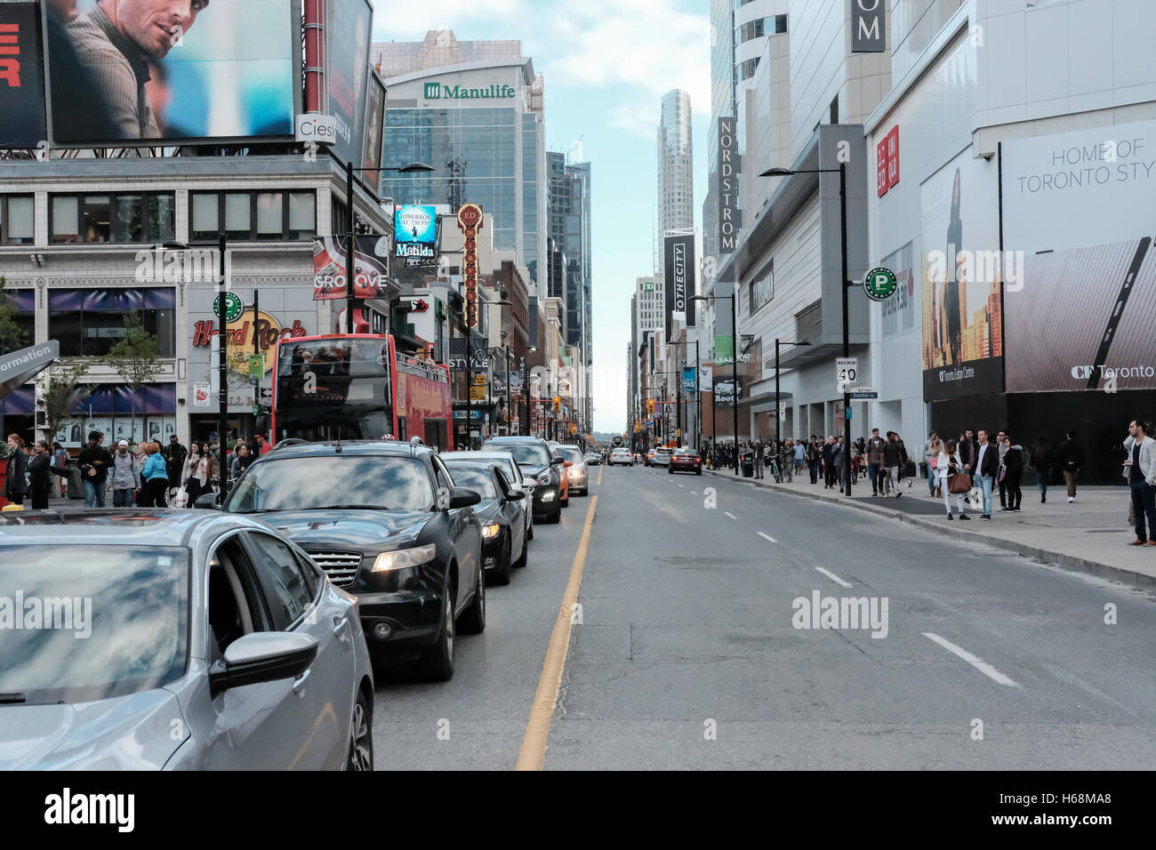 Heavy traffic congestion in a busy Toronto, Canada. The exit to the ...