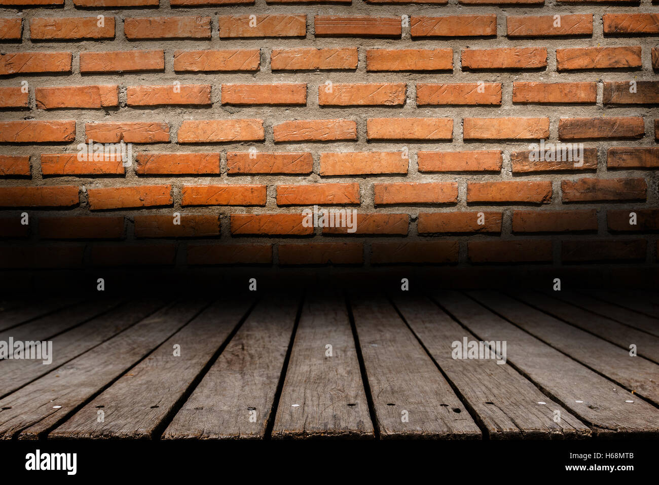 Brick Wall and wood paneled floor backdrop design Stock Photo - Alamy