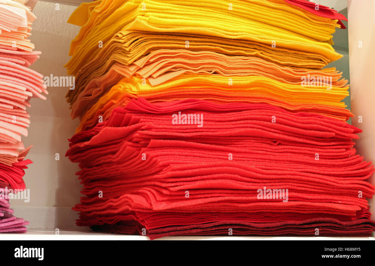 colored pieces of felt for sale in the hobby market stall Stock Photo ...
