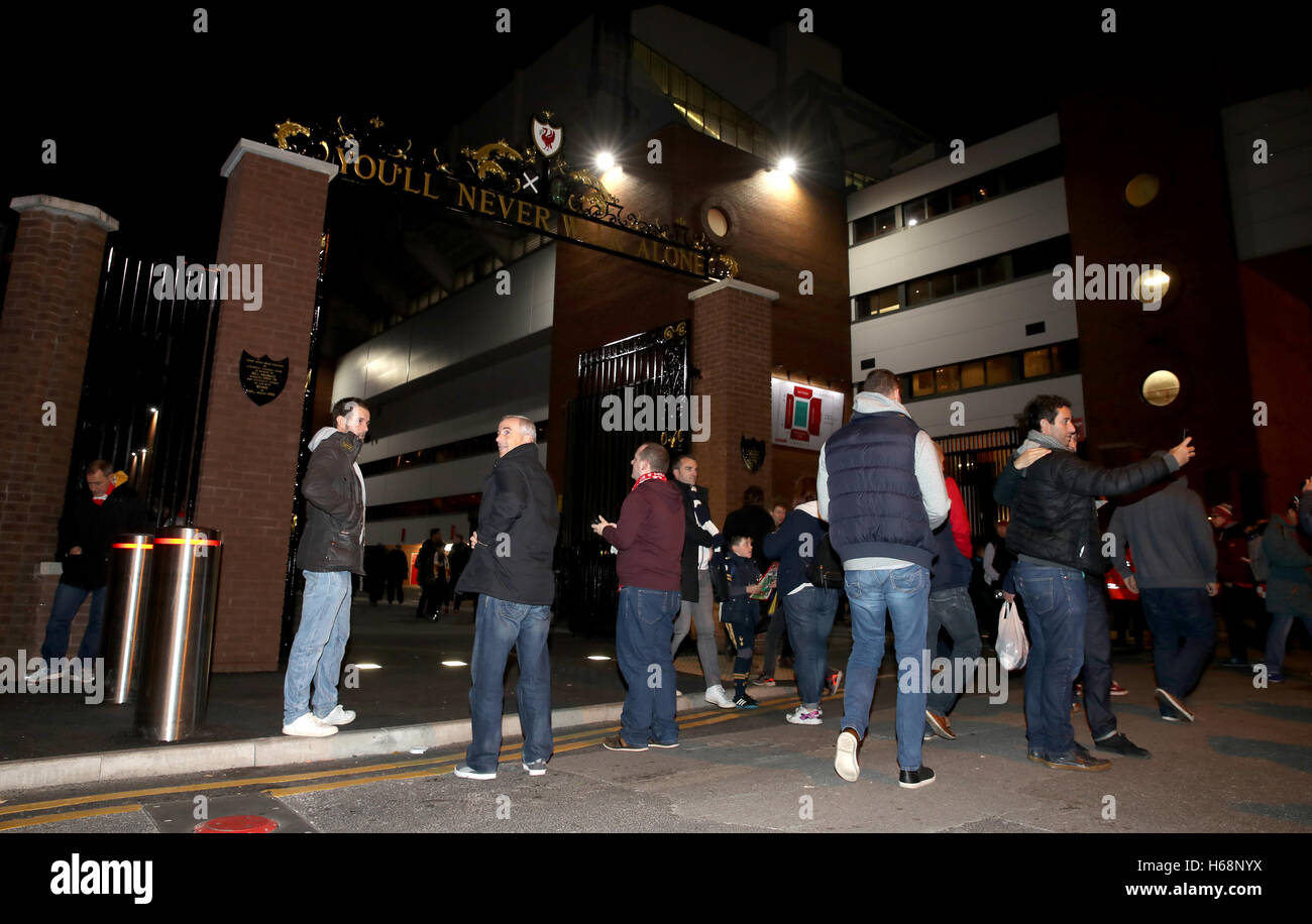 Fans outside of Anfield before the EFL Cup, round of 16 match at ...