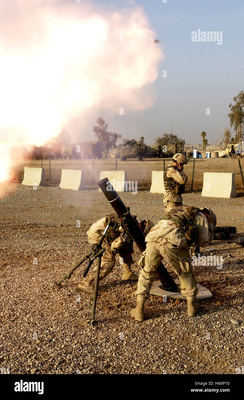 U.S. Army soldiers fire 120mm mortars to calibrate the systems at ...