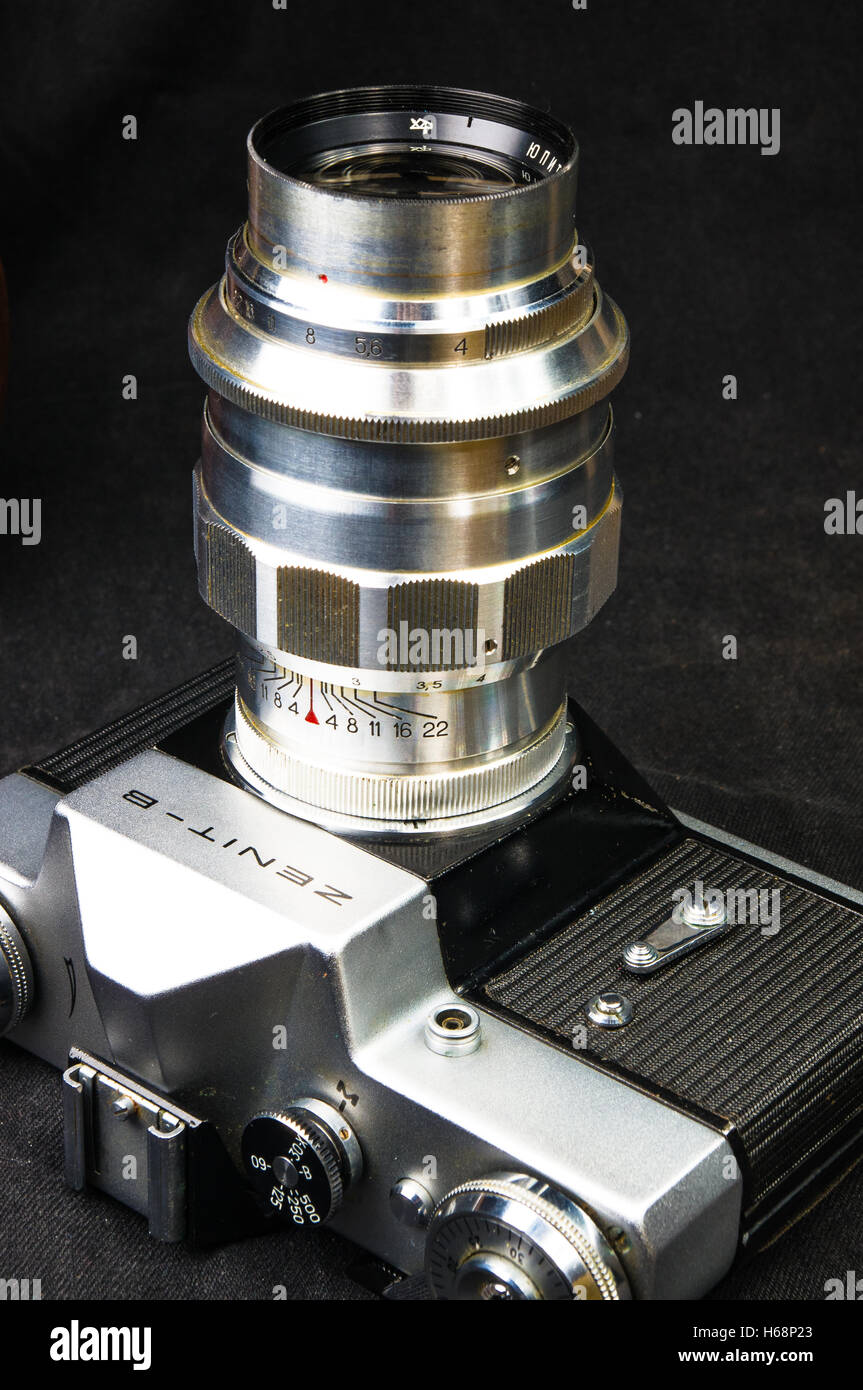 DONETSK, UKRAINE - May 07, 2016: old soviet film SLR camera Zenit - B ...