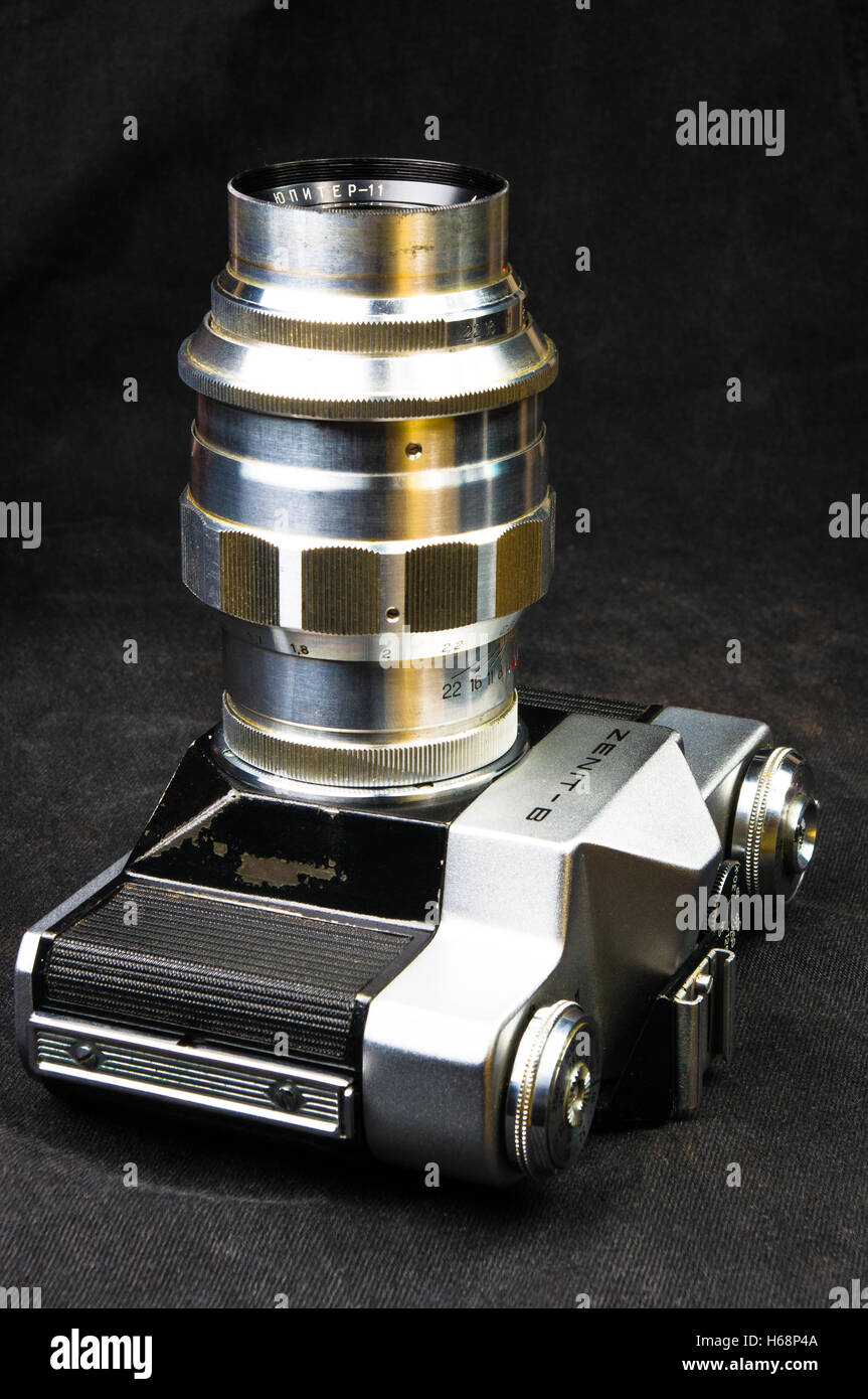 DONETSK, UKRAINE - May 07, 2016: old soviet film SLR camera Zenit - B ...