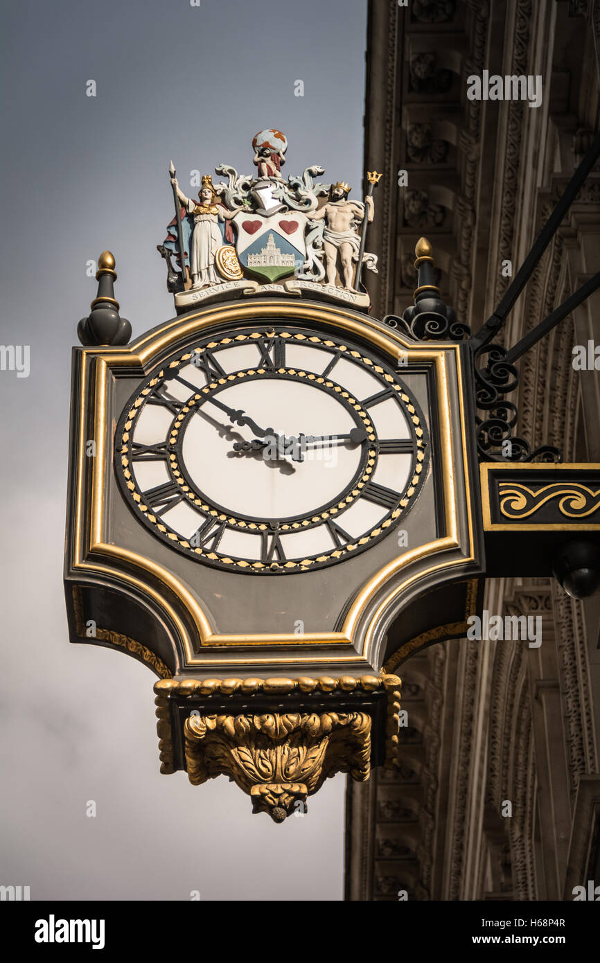 Detail one of two clocks on the Royal Exchange on Cornhill ...