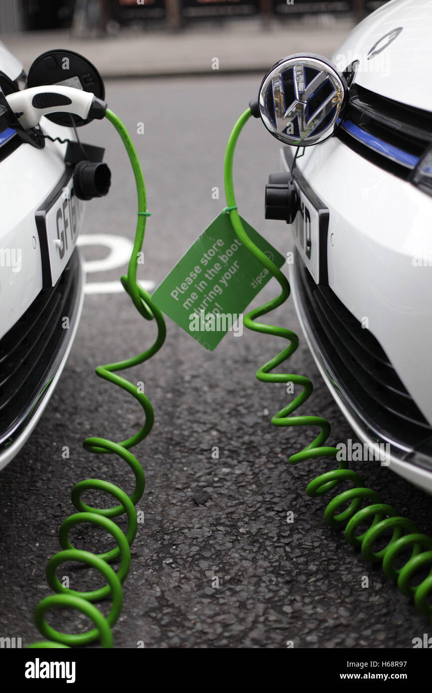 A pair of Zipcar club car-sharing Volkswagen Golf GTE plug-in petrol ...