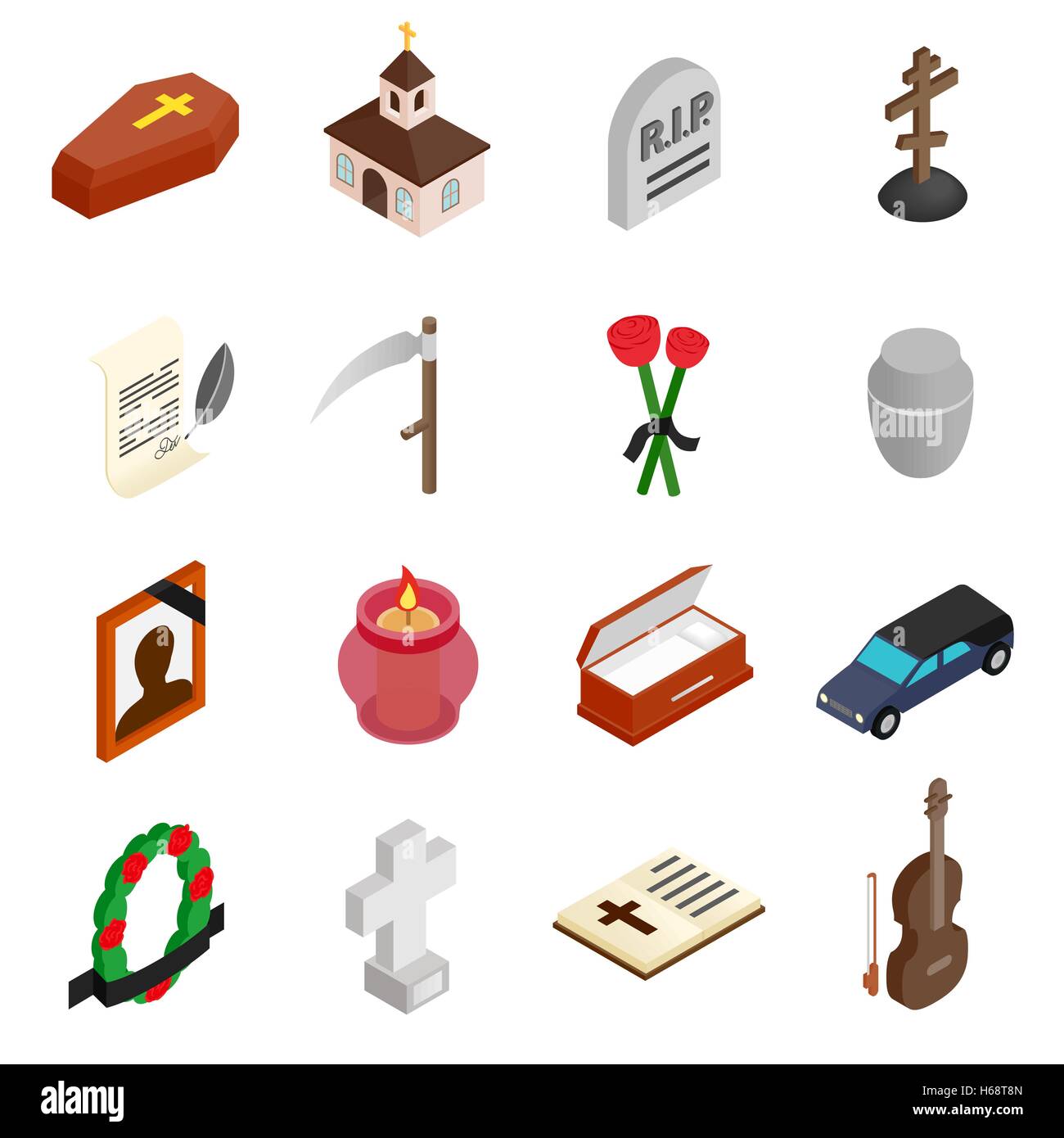 Funeral and burial isometric 3d icons Stock Vector Image & Art - Alamy