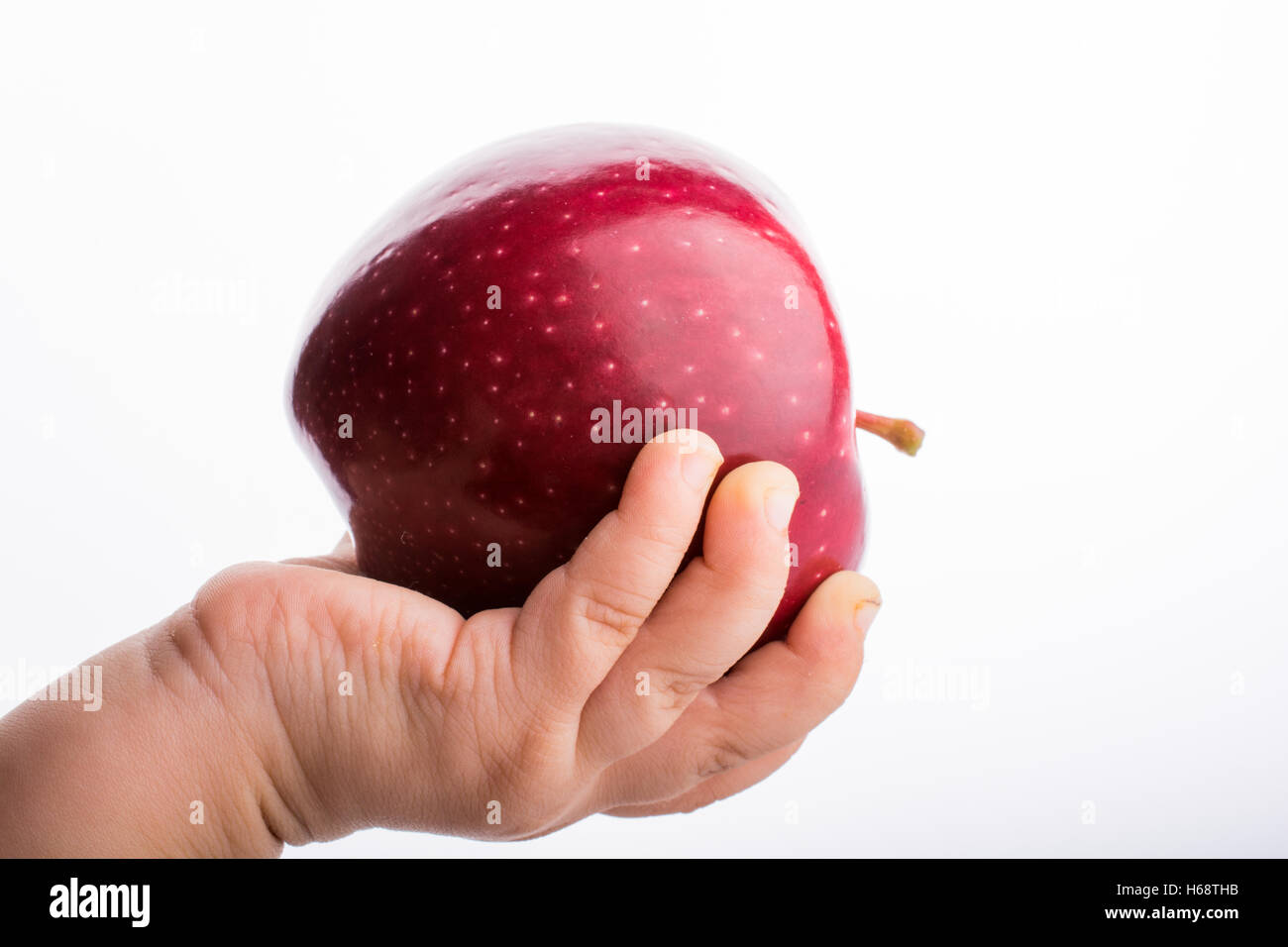 Hand holding a beautiful red apple on a white background Stock Photo ...