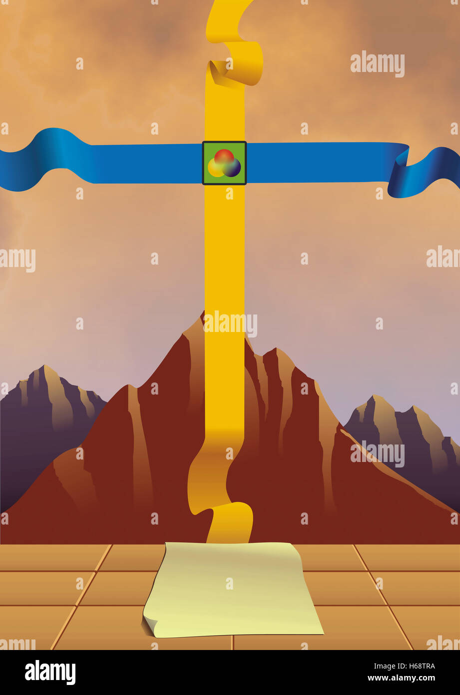 Mercy and Justice-Illustration of blue and yellow cross strip drapery ...