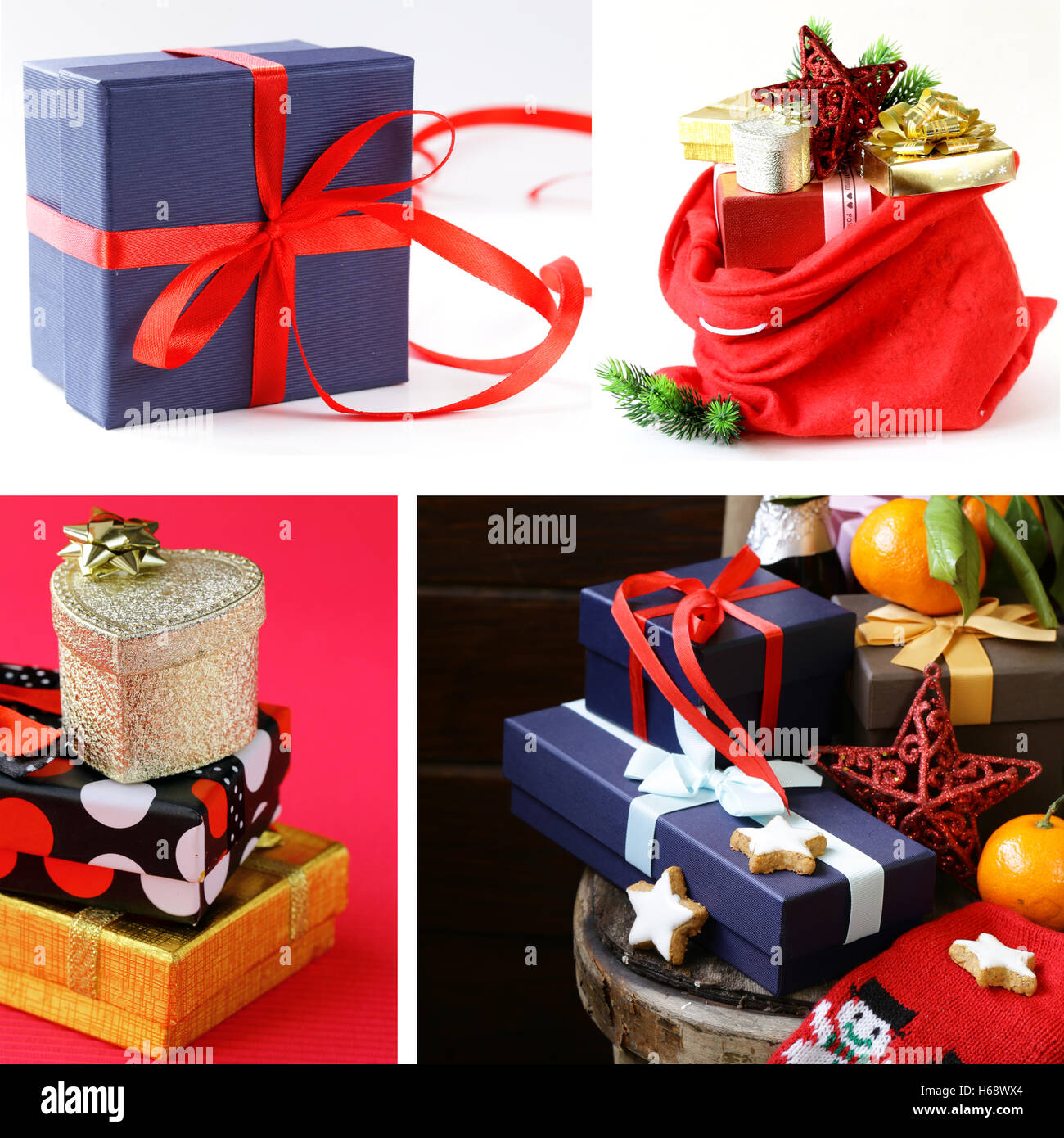 collage set Christmas gifts and decorations Stock Photo - Alamy