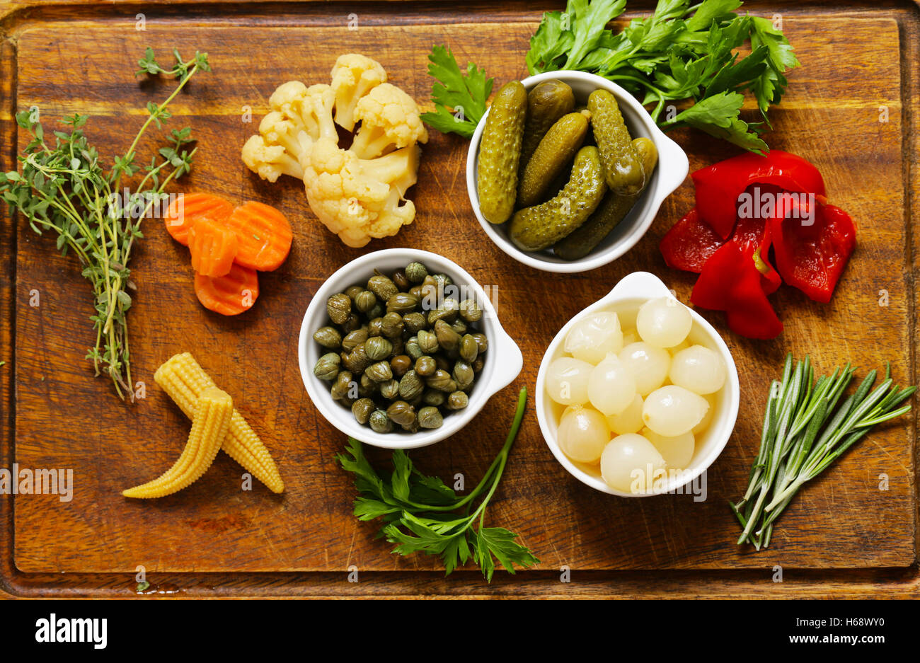 Assorted pickled vegetables (onions, capers, peppers, cucumbers Stock ...