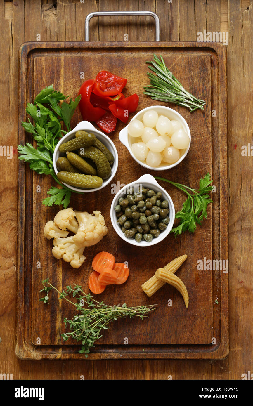 Assorted pickled vegetables (onions, capers, peppers, cucumbers Stock ...