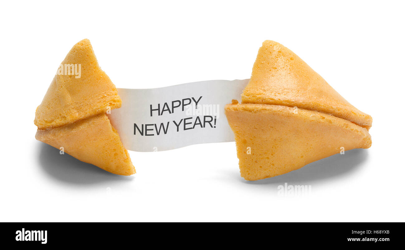 Fortune Cookie with Happy New Year Message Isolated on White Background ...