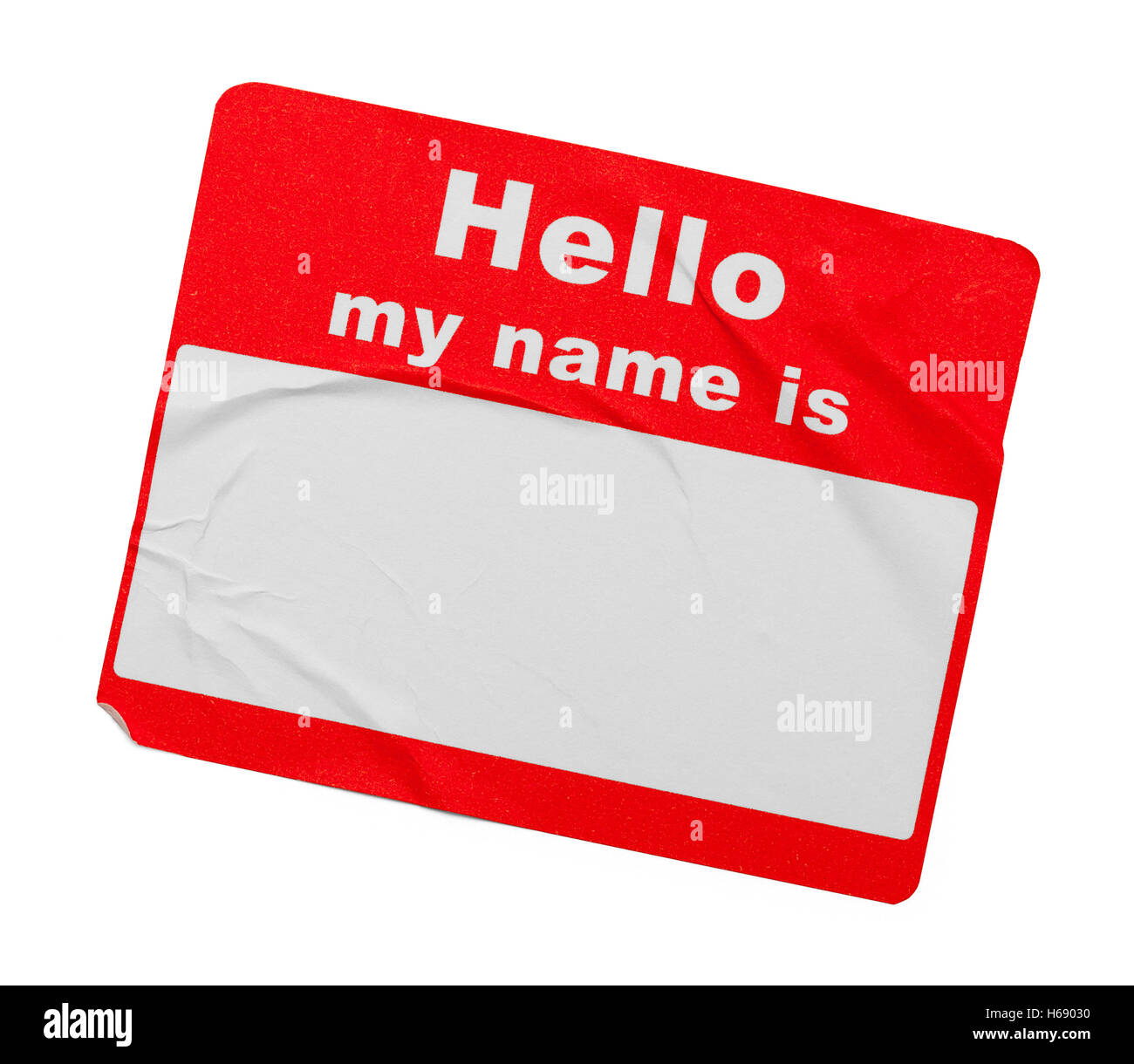 Used Wrinkled Hello Tag Isolated on White Background Stock Photo - Alamy