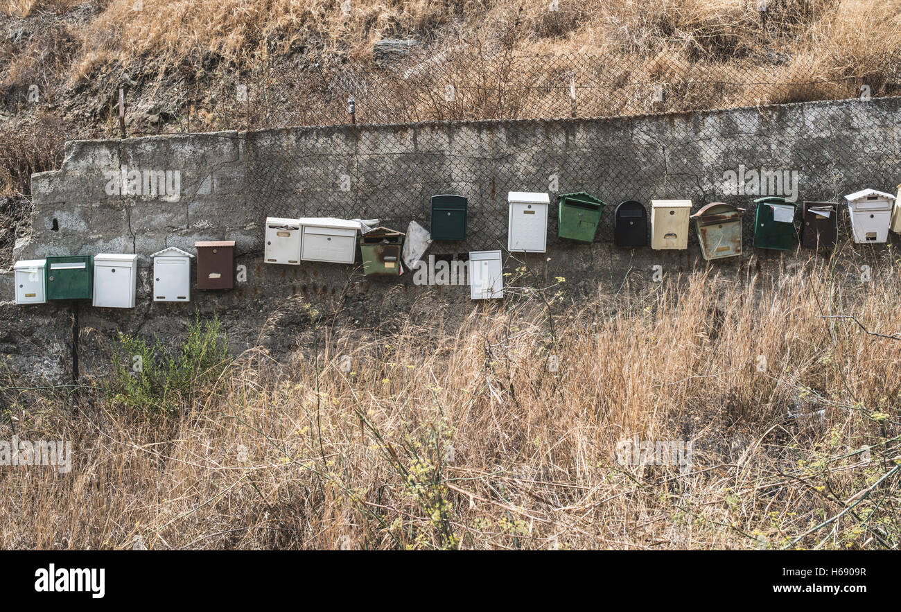 Various mailboxes. Different colors and shapes Stock Photo - Alamy