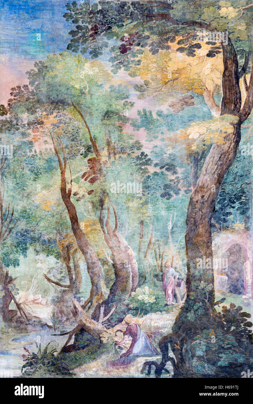 ROME, ITALY - MARCH 11, 2016: The fresco from live of St. Marcelinus ...