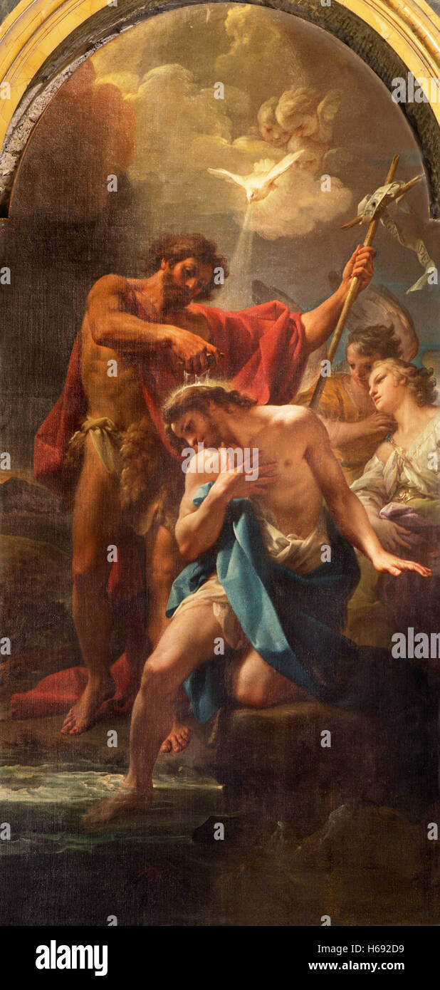 ROME, ITALY - MARCH 12, 2016: The paintin Baptism of Christ in church ...