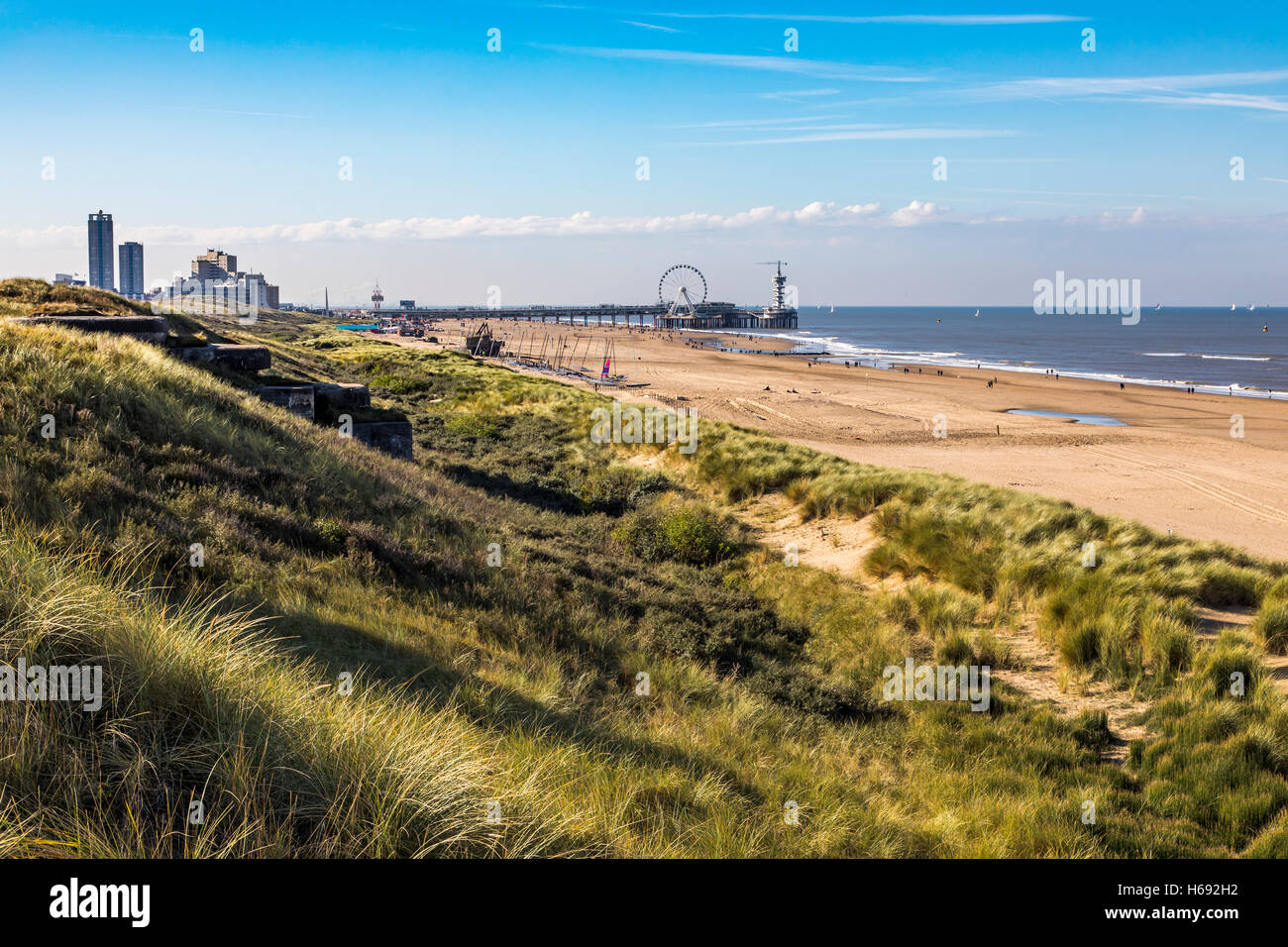 Scheveningen, The Hague, Netherlands, beach and dune landscape, view to ...