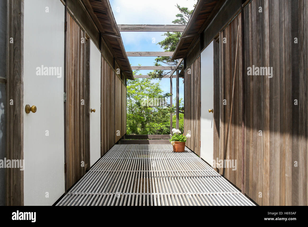Walkway between sections of the Hatch Cottage, Wellfleet, Cape Cod ...