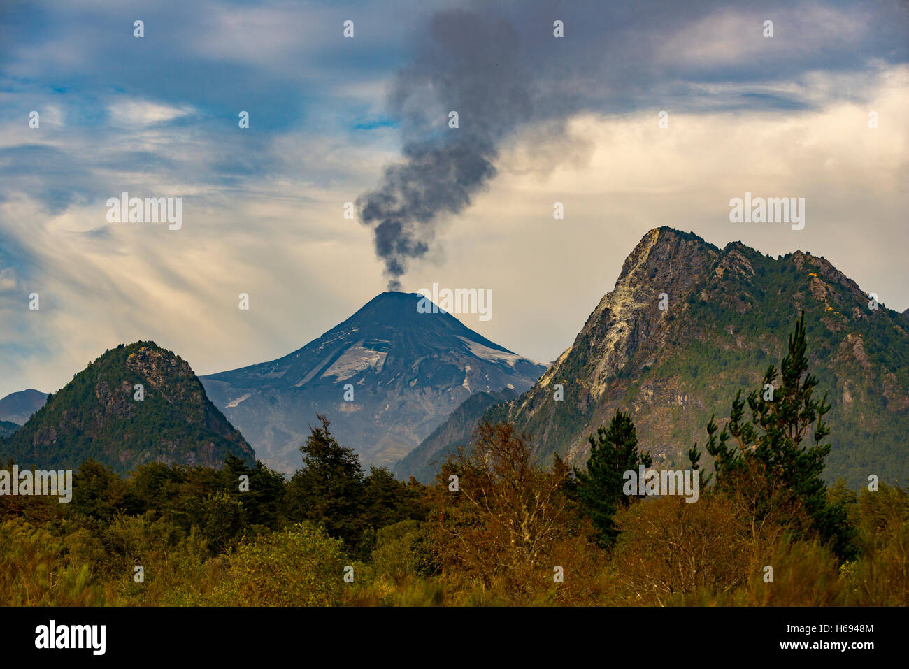 Villarrica volcano in the Araucania Distrit, Patagonia, Chile. Volcan ...