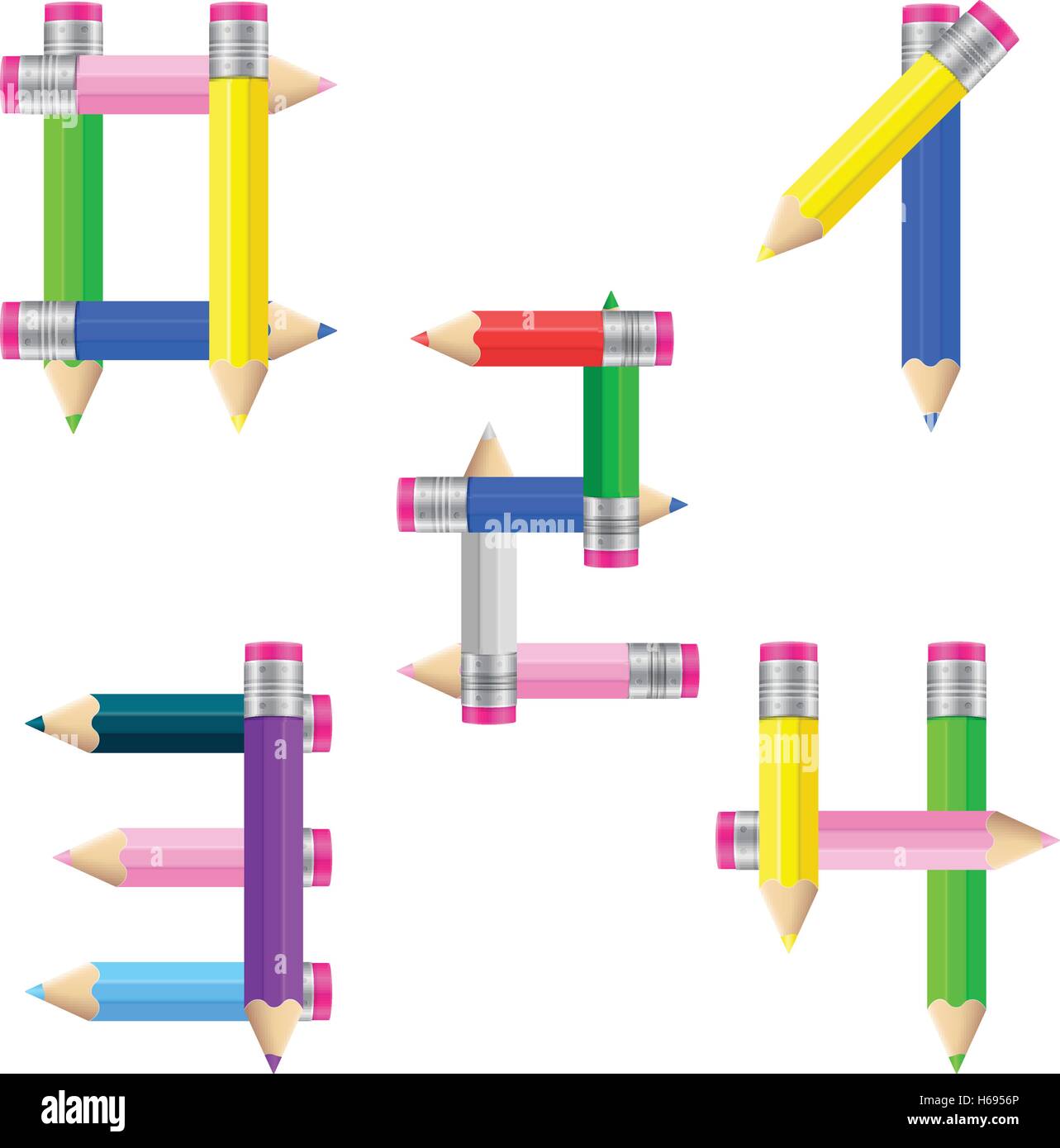Number formed by pencils from 0 to 4 on a white background. Vector ...