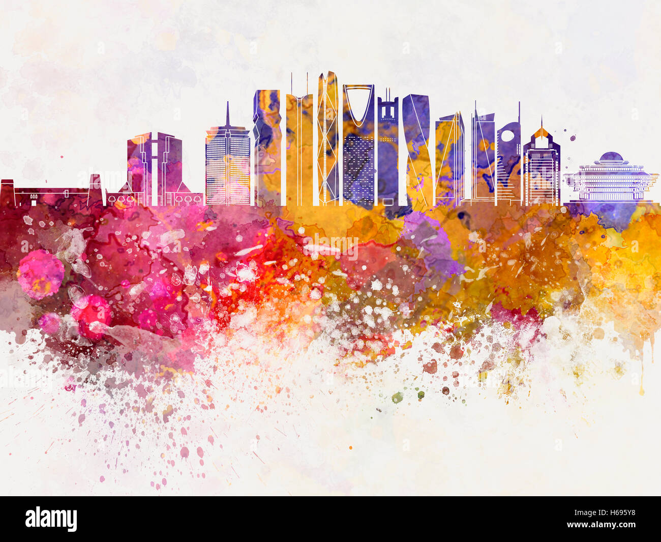 Riyadh V2 skyline in watercolor background Stock Photo - Alamy