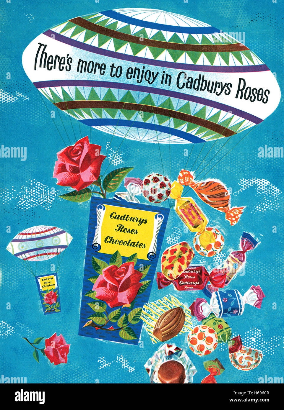 1958 British advertisement for Cadbury's Roses chocolates Stock Photo ...