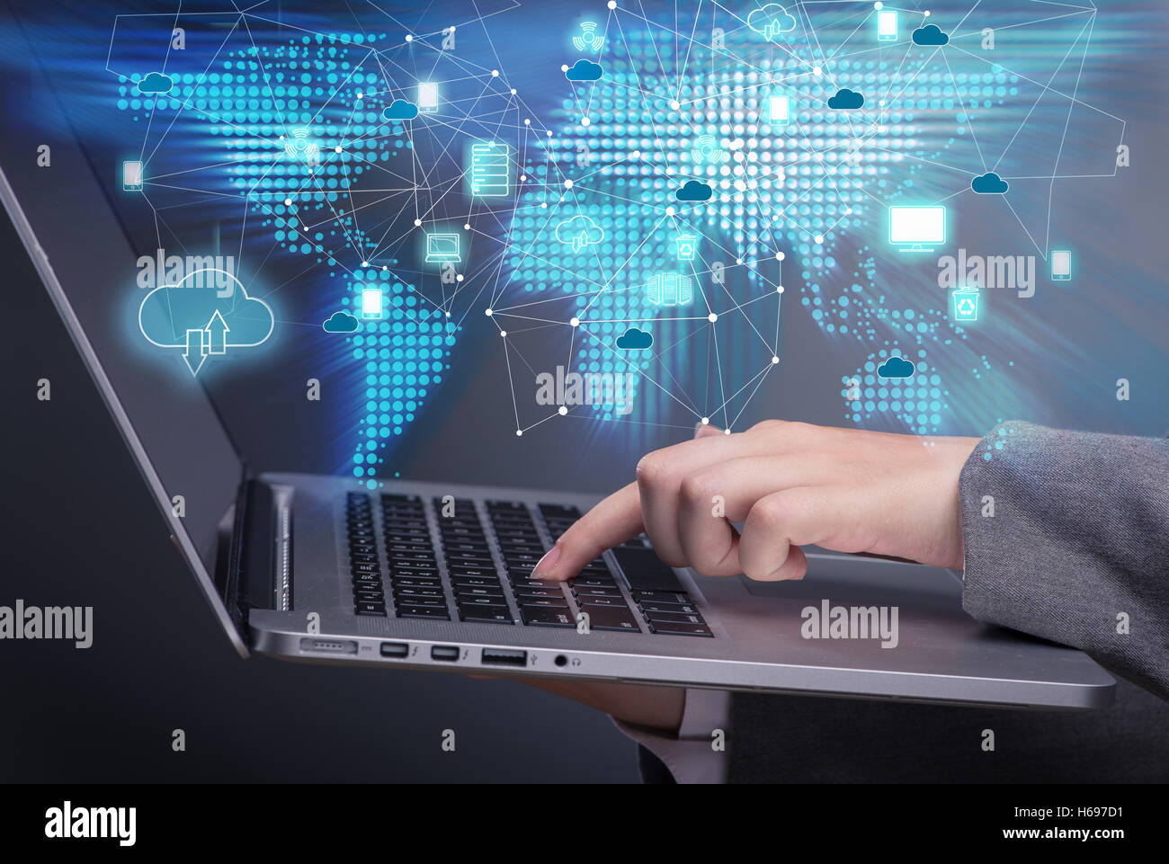 Cloud computing concept in technology collage Stock Photo - Alamy