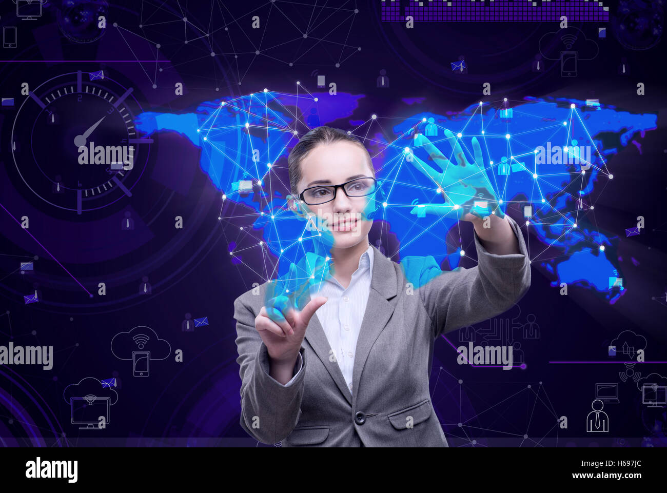 Woman in social data management concept Stock Photo - Alamy