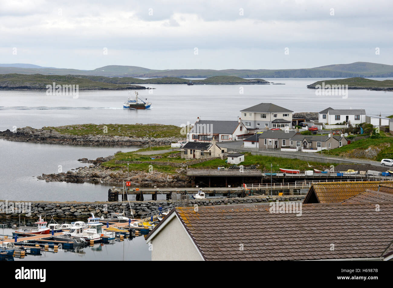 The village of Hamnavoe in Burra a fishing village on the westside of ...