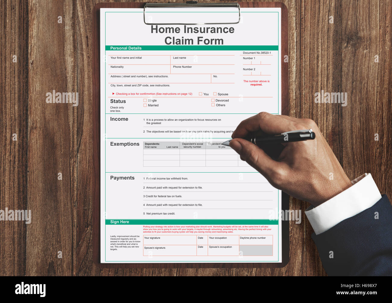 Home Insurance Claim Form Document Refund Concept Stock Photo - Alamy
