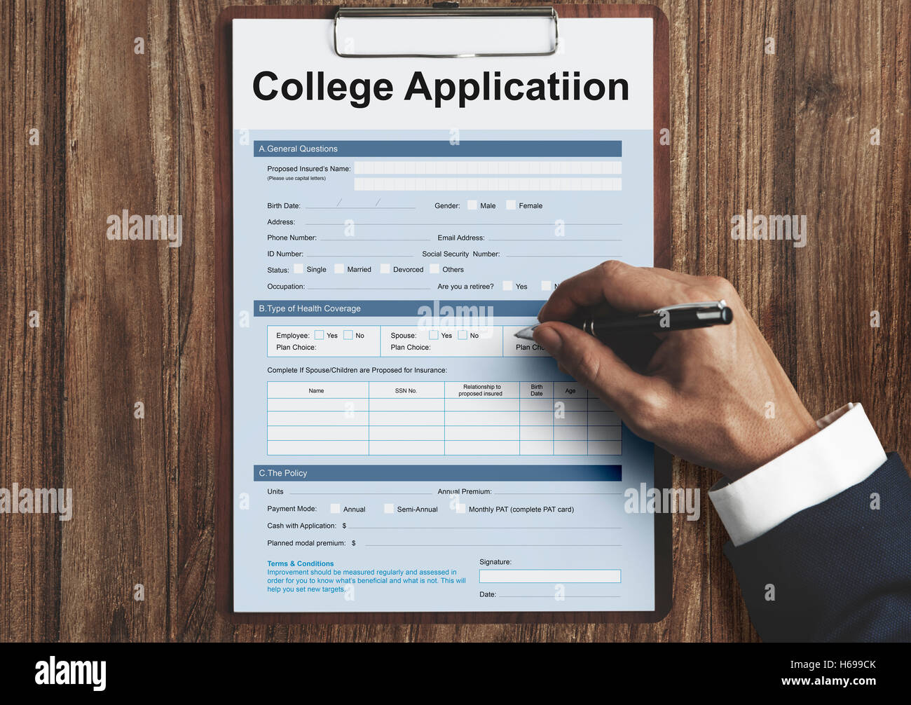 College Application Education Form Concept Stock Photo - Alamy