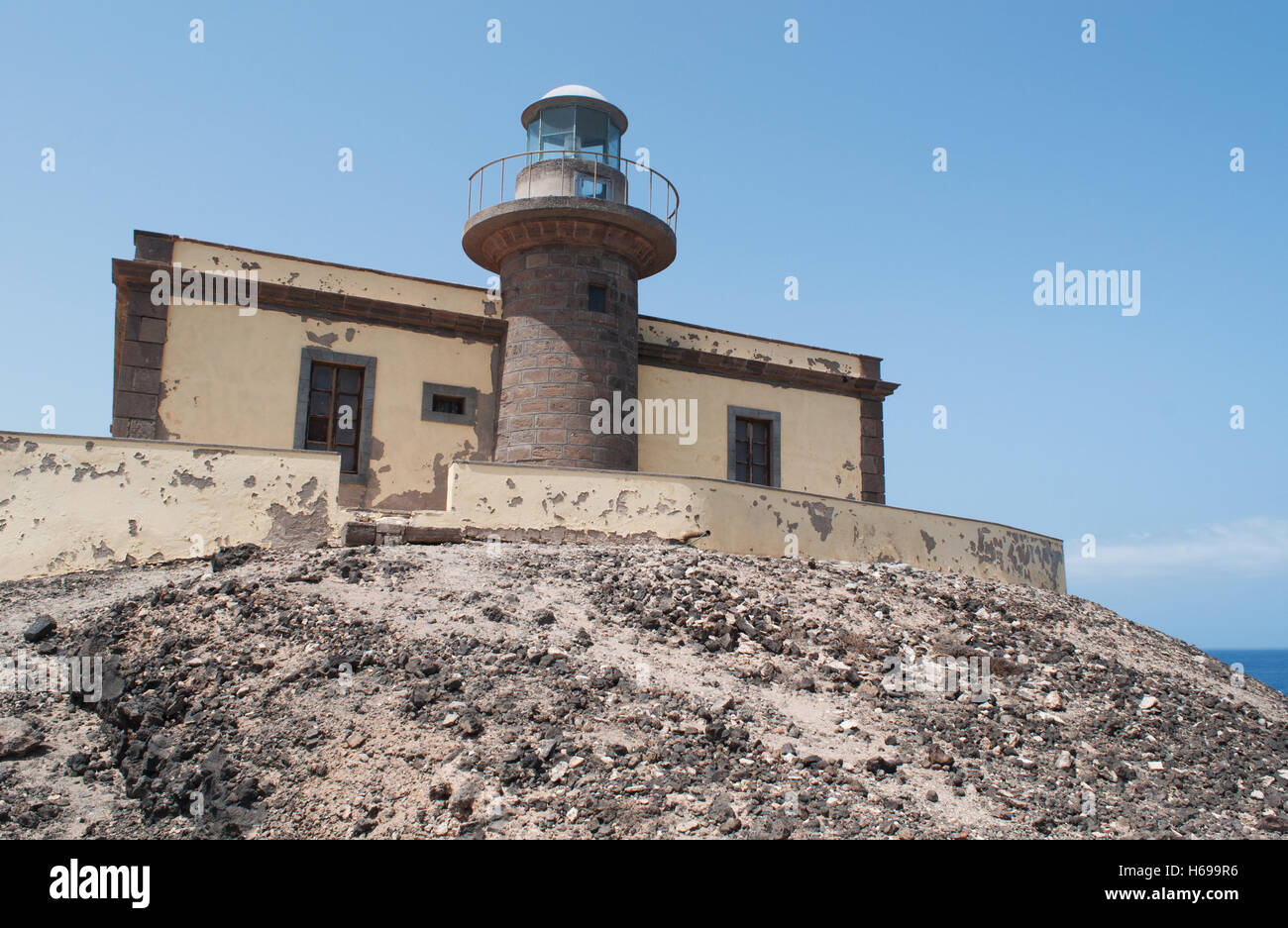 Fuerteventura: view of Punta Martino Lighthouse on Lobos Island Stock ...