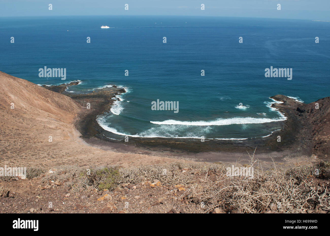 Canary Islands: black beach seen from the top of La Caldera mountain ...