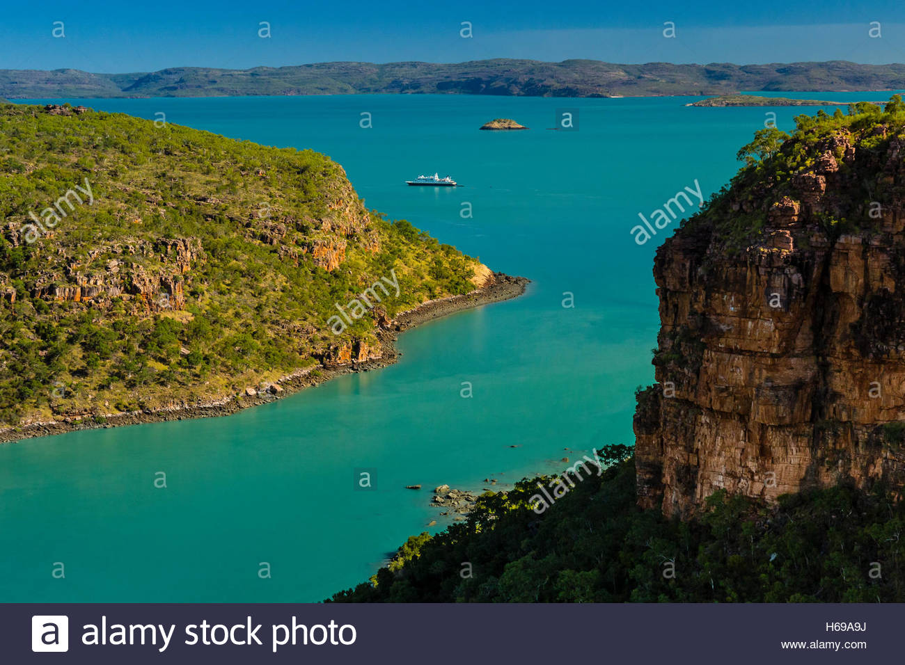 An aerial view of cliffs on the Hunter River in the Kimberley Region of ...