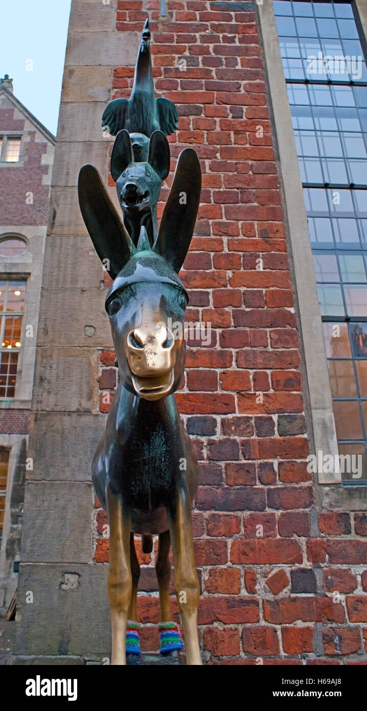 A bronze statue by Gerhard Marcks depicting the Bremen Town Musicians ...