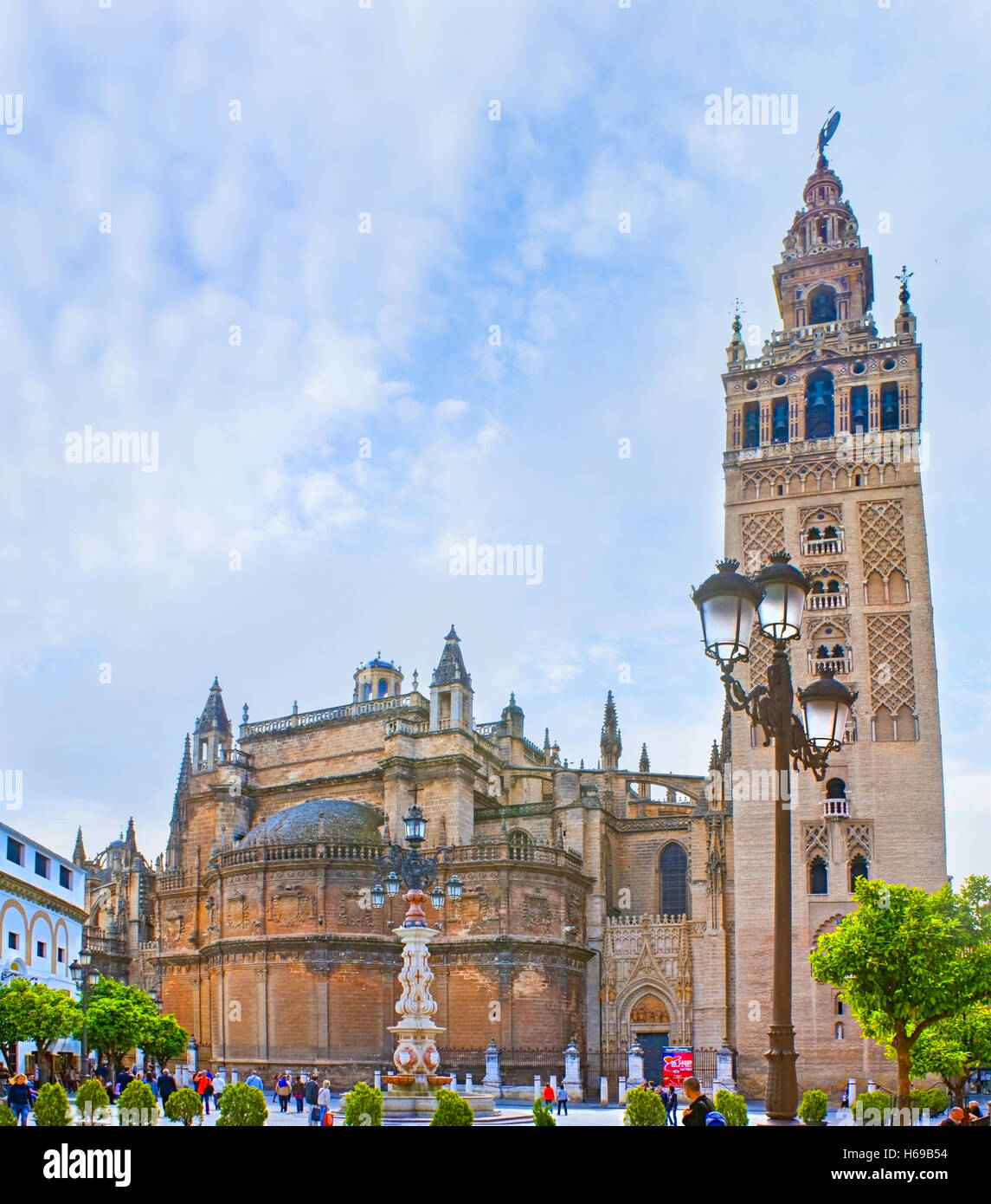 The Giralda tower and Seville Cathedral, that is famous as the largest ...